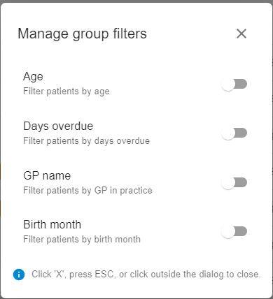 Filters available in the population view
